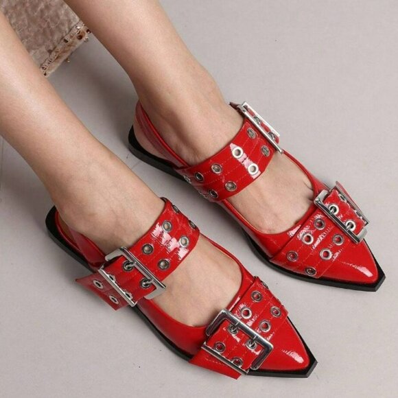 Shoes | New Womens Red Buckle Pointed Toe Mary Jane Ballet Flats | Poshmark